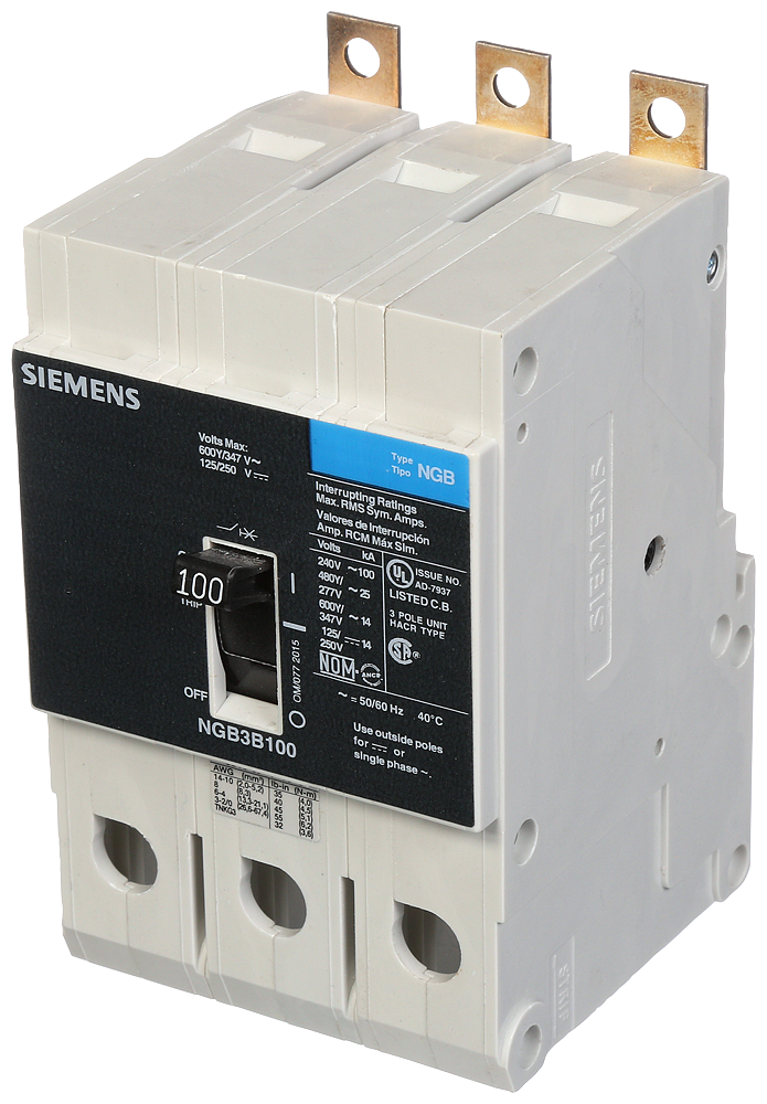 Siemens NGB3B100B 3-Pole 100 Amp 600 Volt 14 kA Molded Case Circuit ...